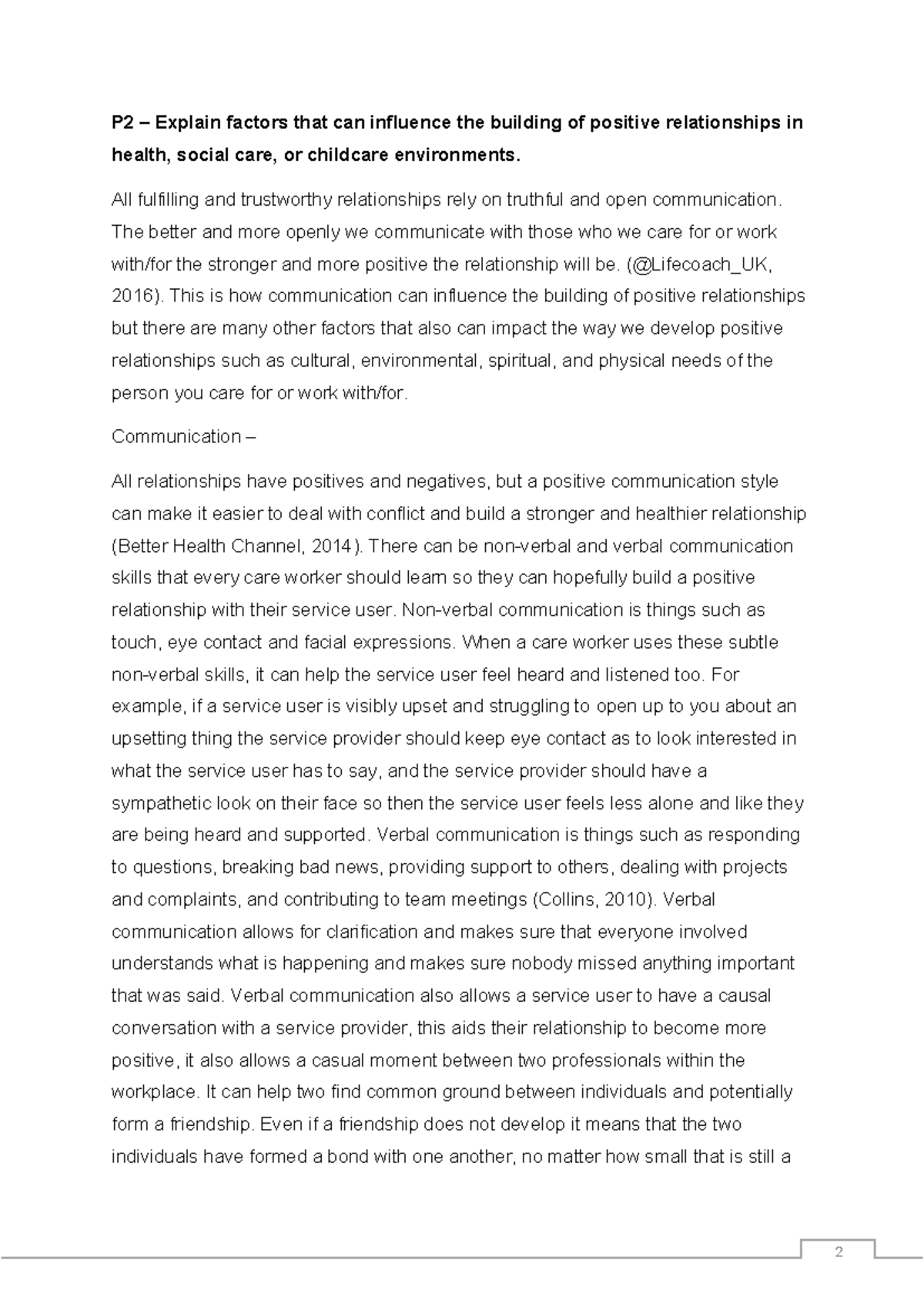 P2 - Unit 1: Building Positive Relationships in Health & Social Care ...