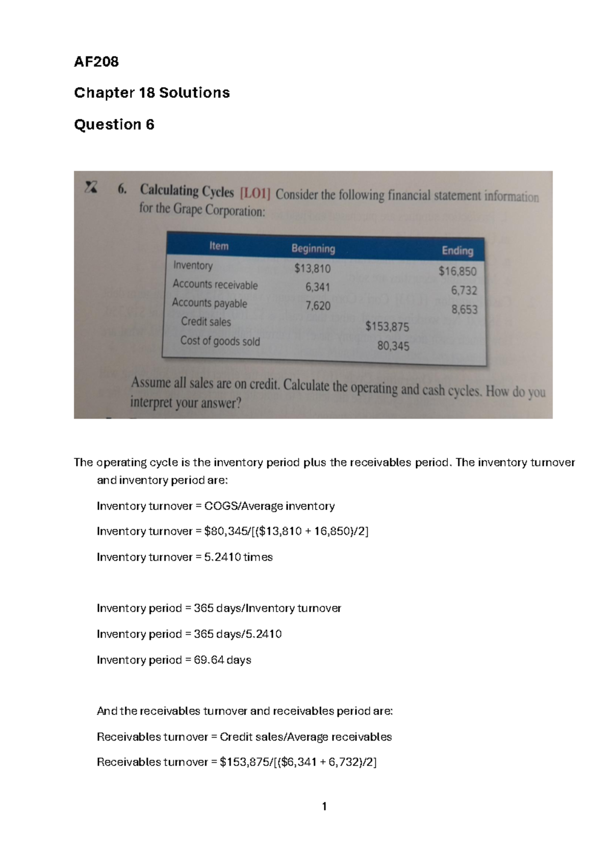 AF208 Solutions for Chapter 18 & 20: Operating and Cash Cycles - Studocu
