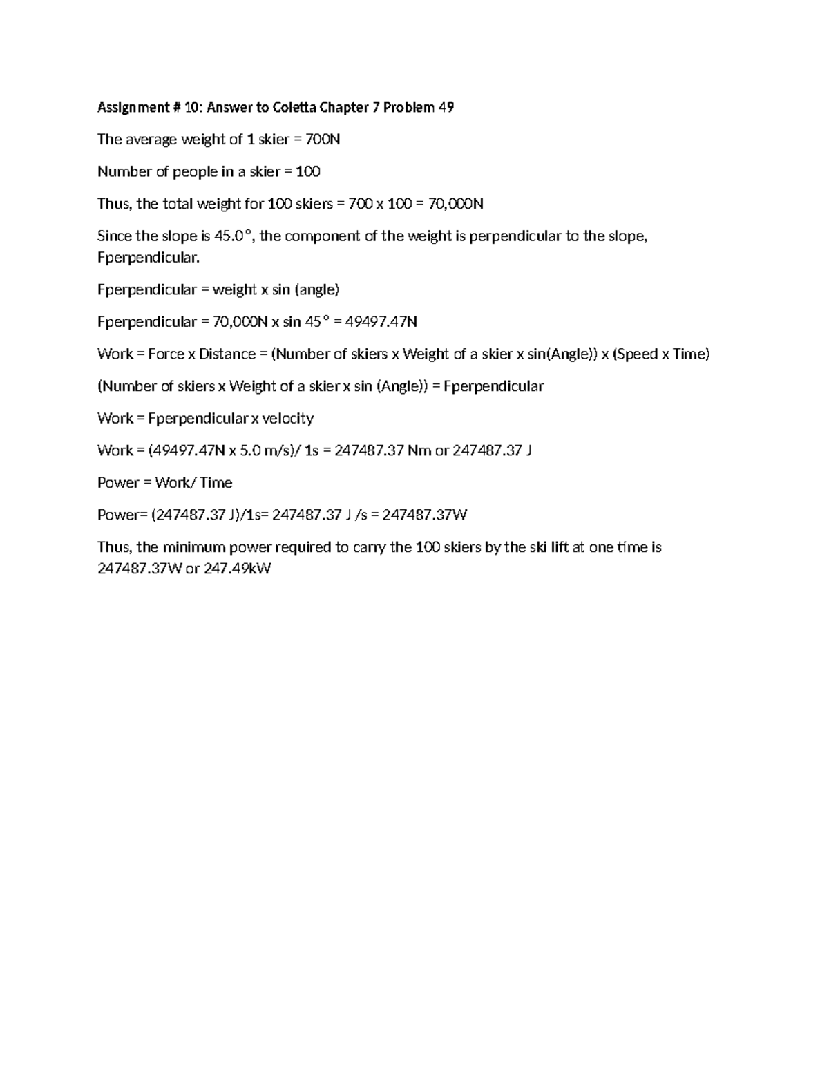 #10 Answer to Coletta Chapter 7 Problem 49 - Assignment # 10: Answer to Coletta Chapter 7 ...