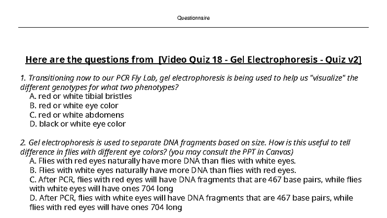 Video Quiz 18: Gel Electrophoresis Questions and Answers - Studocu