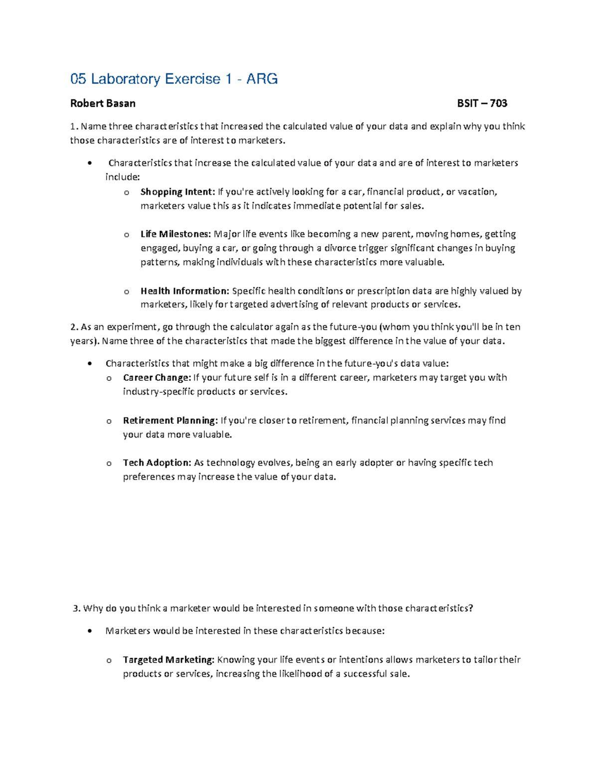 LaboratoryExercise1 - 05 Laboratory Exercise 1 - ARG Robert Basan BSIT – 703 Name three - Studocu