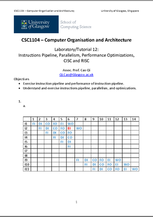 Labs 11 of CSC1104 - Computer Org Arch solution - CSC1 104 – Computer Organisation and ...