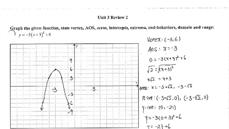 Unit 3 Review 2: Graphing Functions and Analyzing Key Features - Studocu