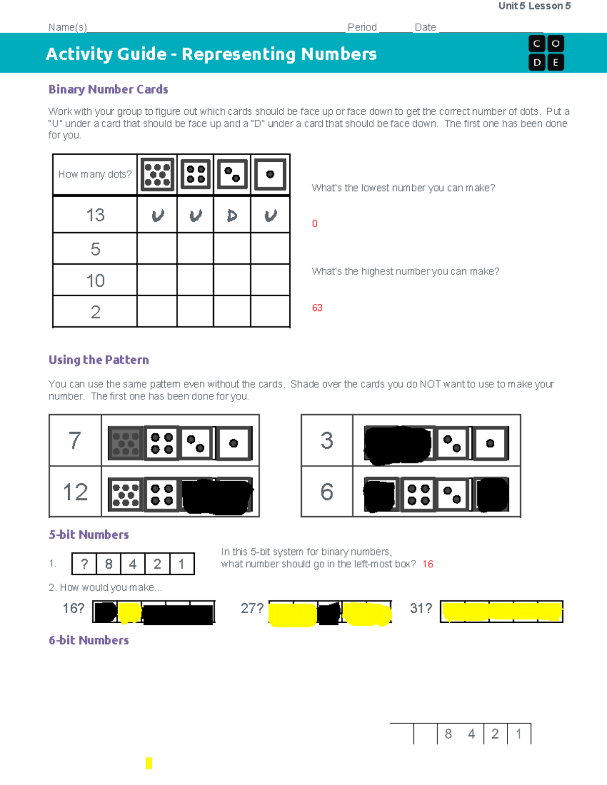 U5L05 - Activity Guide - Representing Numbers - Unit 5 Lesson 5 - Studocu