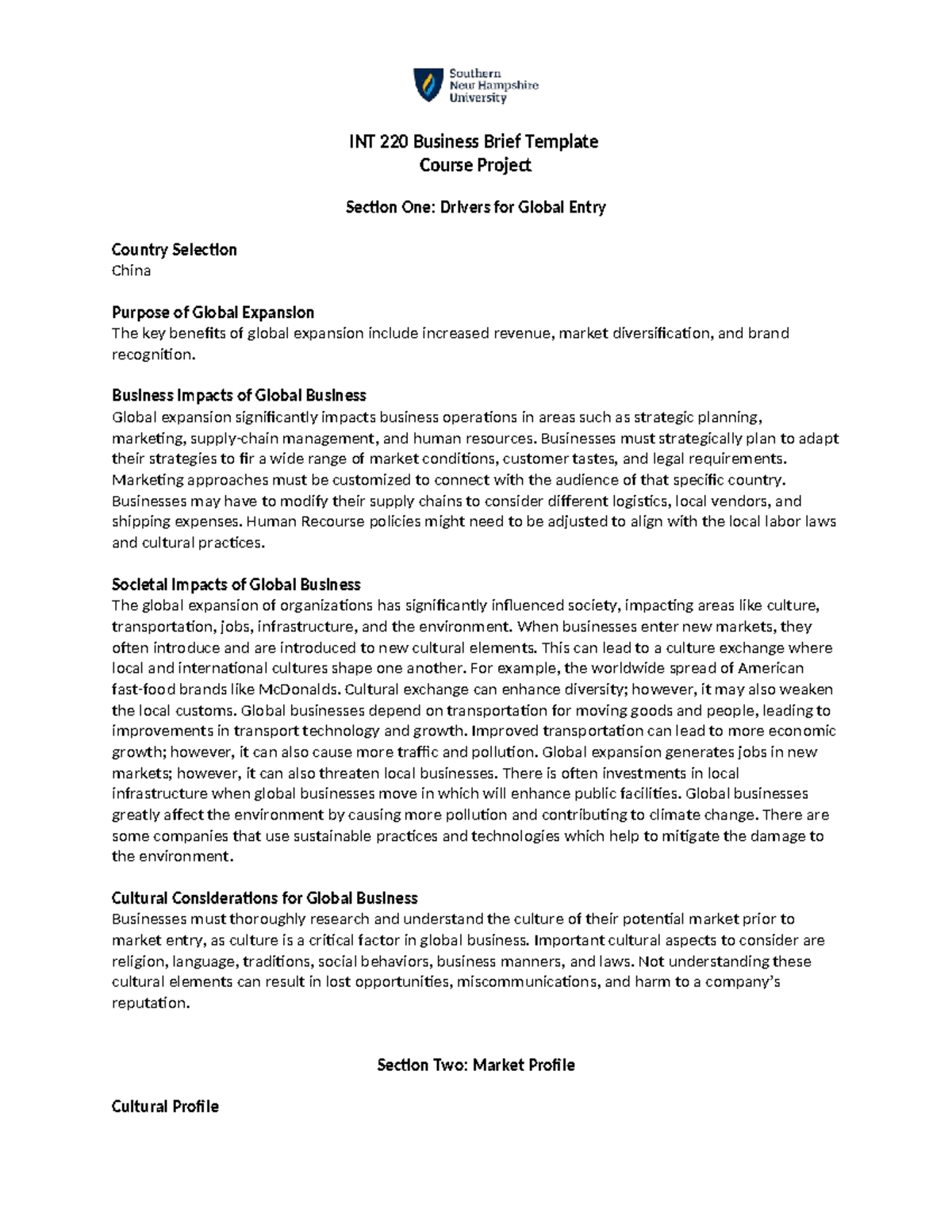 INT 220 Business Brief Template Final - INT 220 Business Brief Template ...
