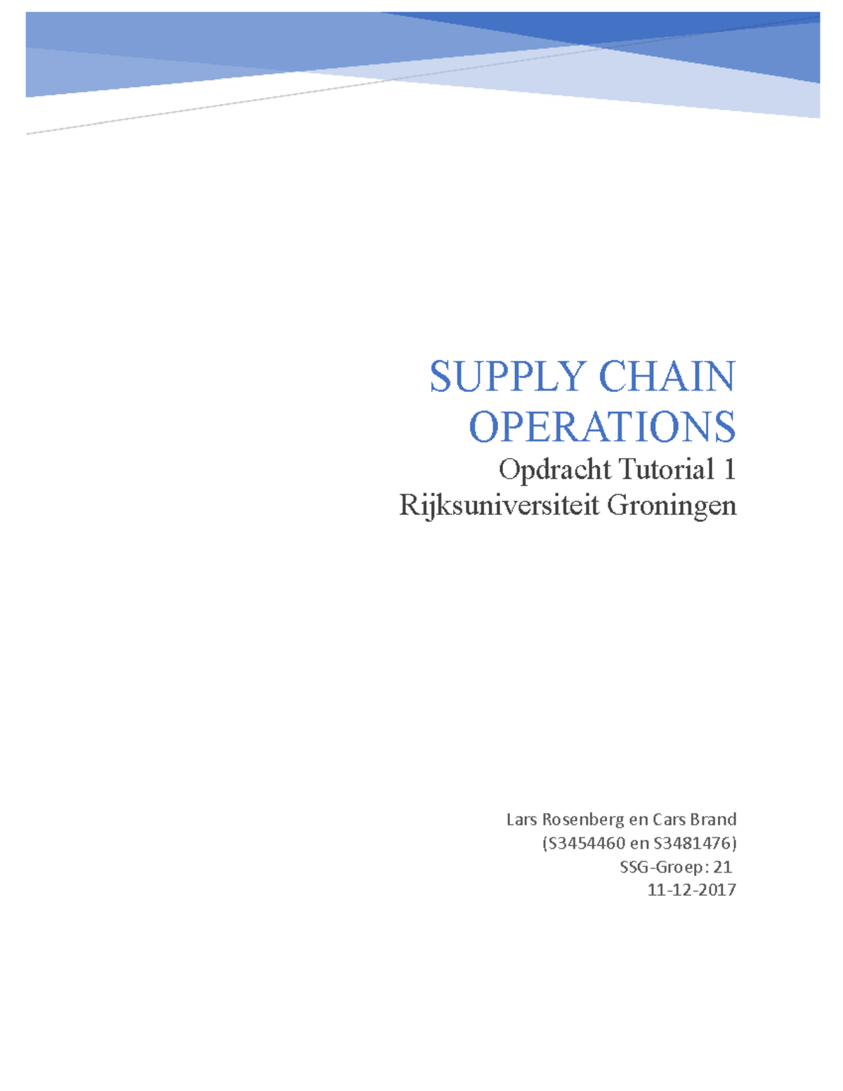 SCO Tut 1 - Case Analysis of Customer Order Decoupling Points - Studeersnel
