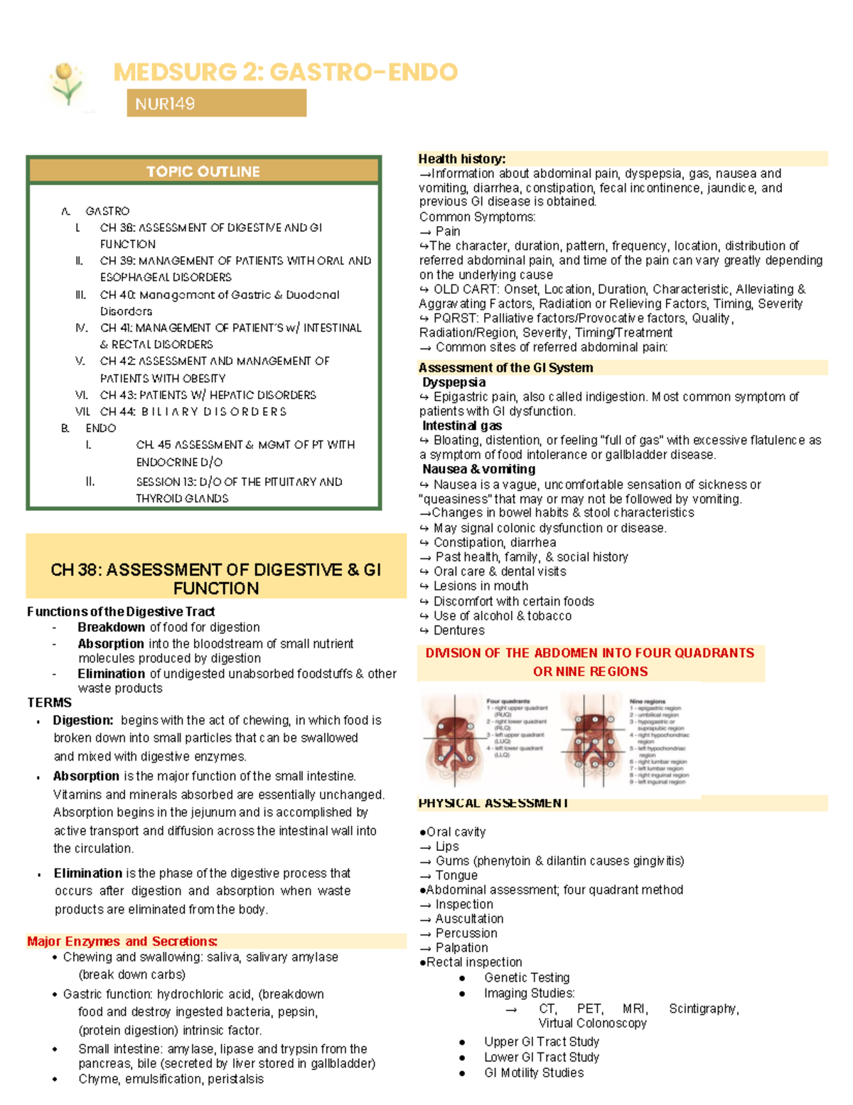 NUR 149: Medsurg 2 Gastro-Endo Study Guide and Key Concepts - Studocu
