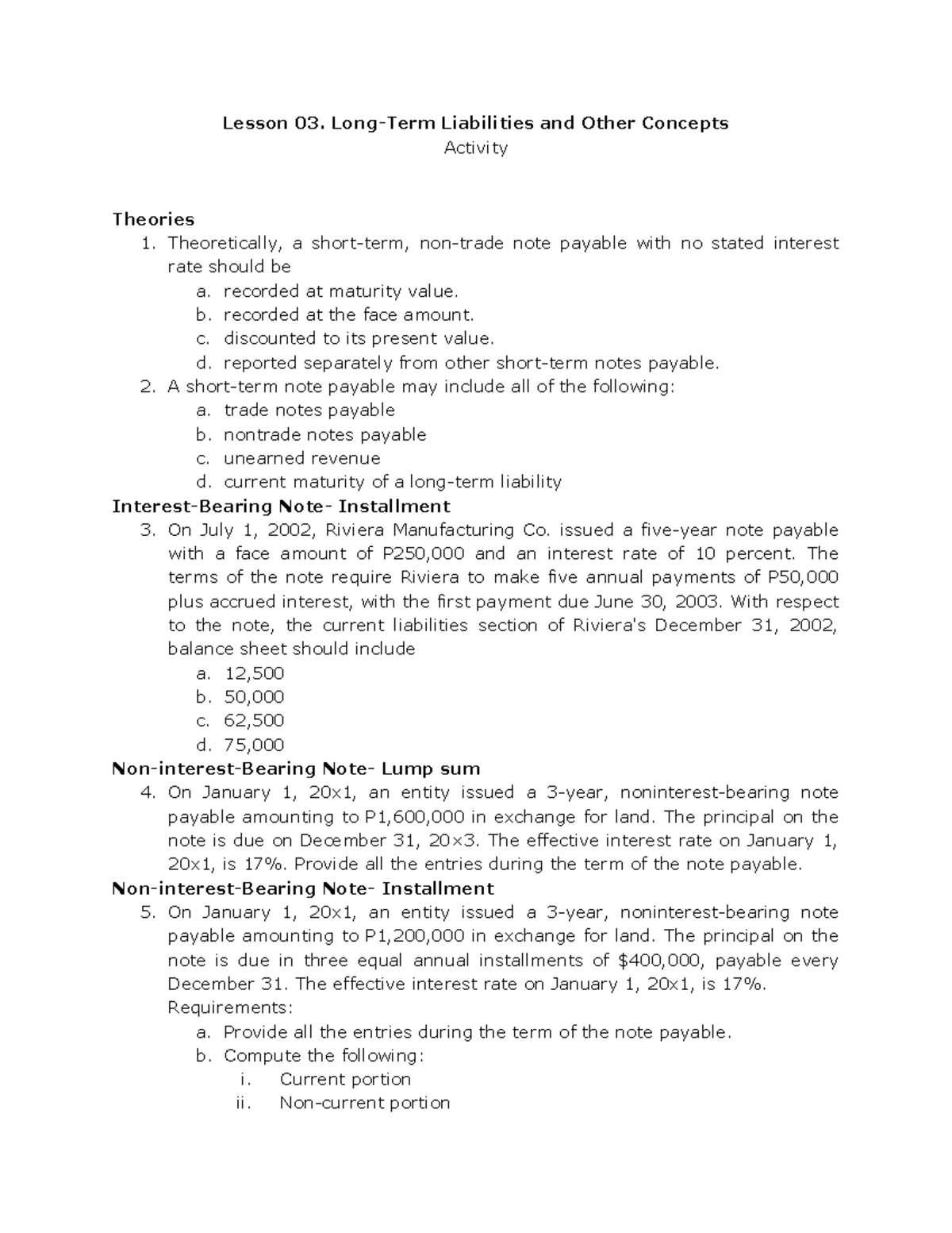 Lesson 03. Long-Term Liabilities and Other Concepts - Lesson 03. Long ...