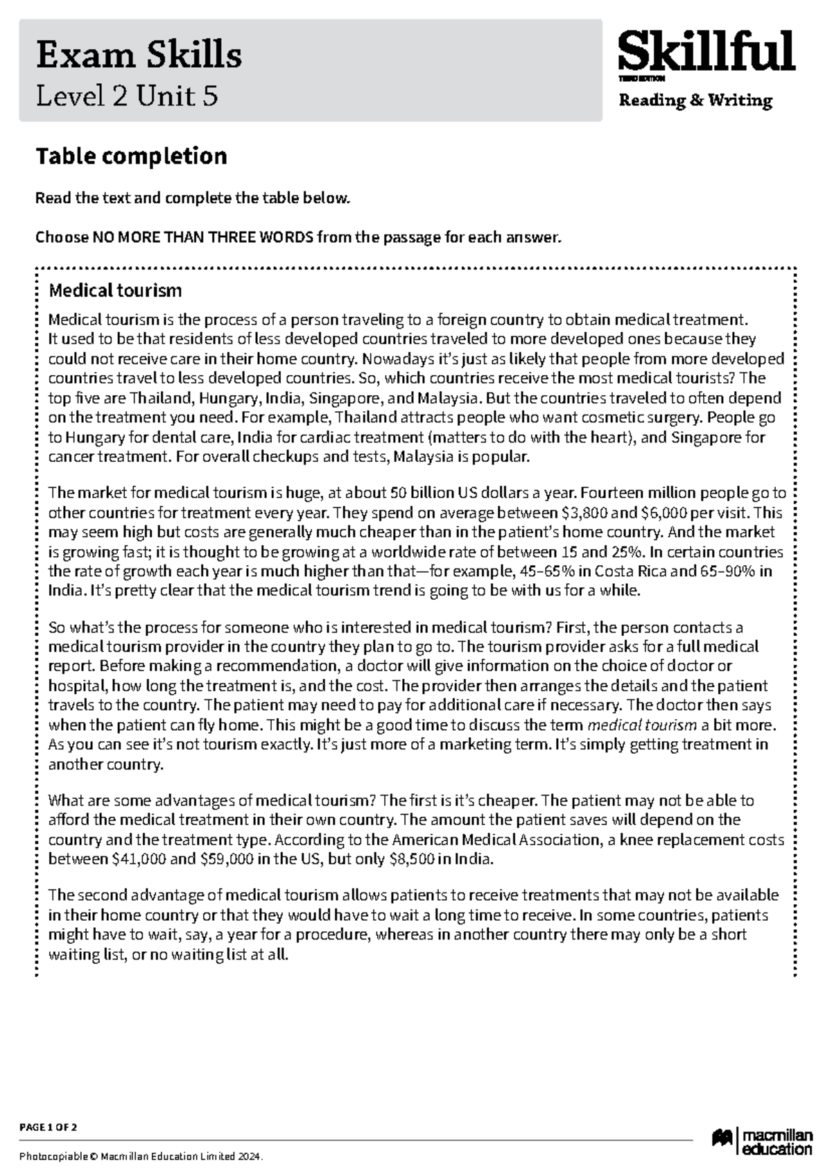 SK3e TRC2 RW Exam Skills: Medical Tourism Insights and Trends - Studocu