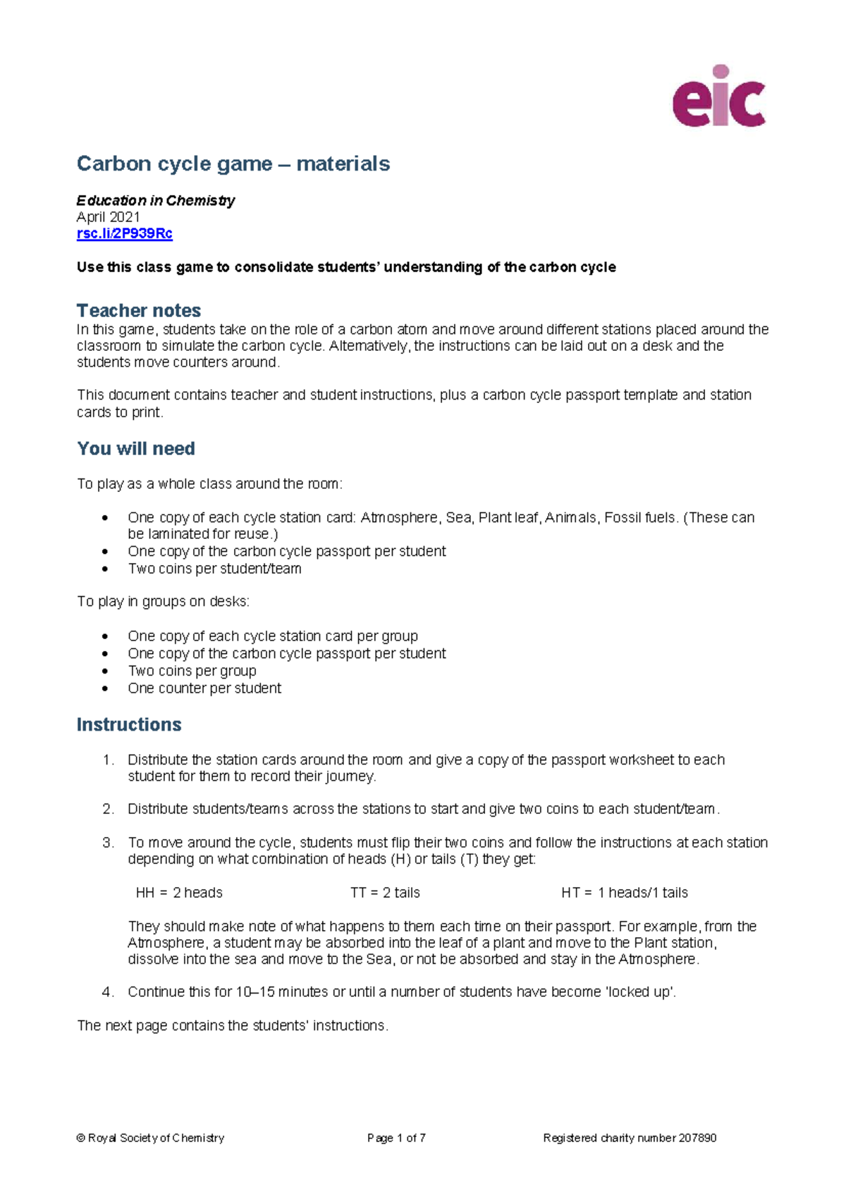 Carbon Cycle Game Materials (510795) - Teacher & Student Instructions ...