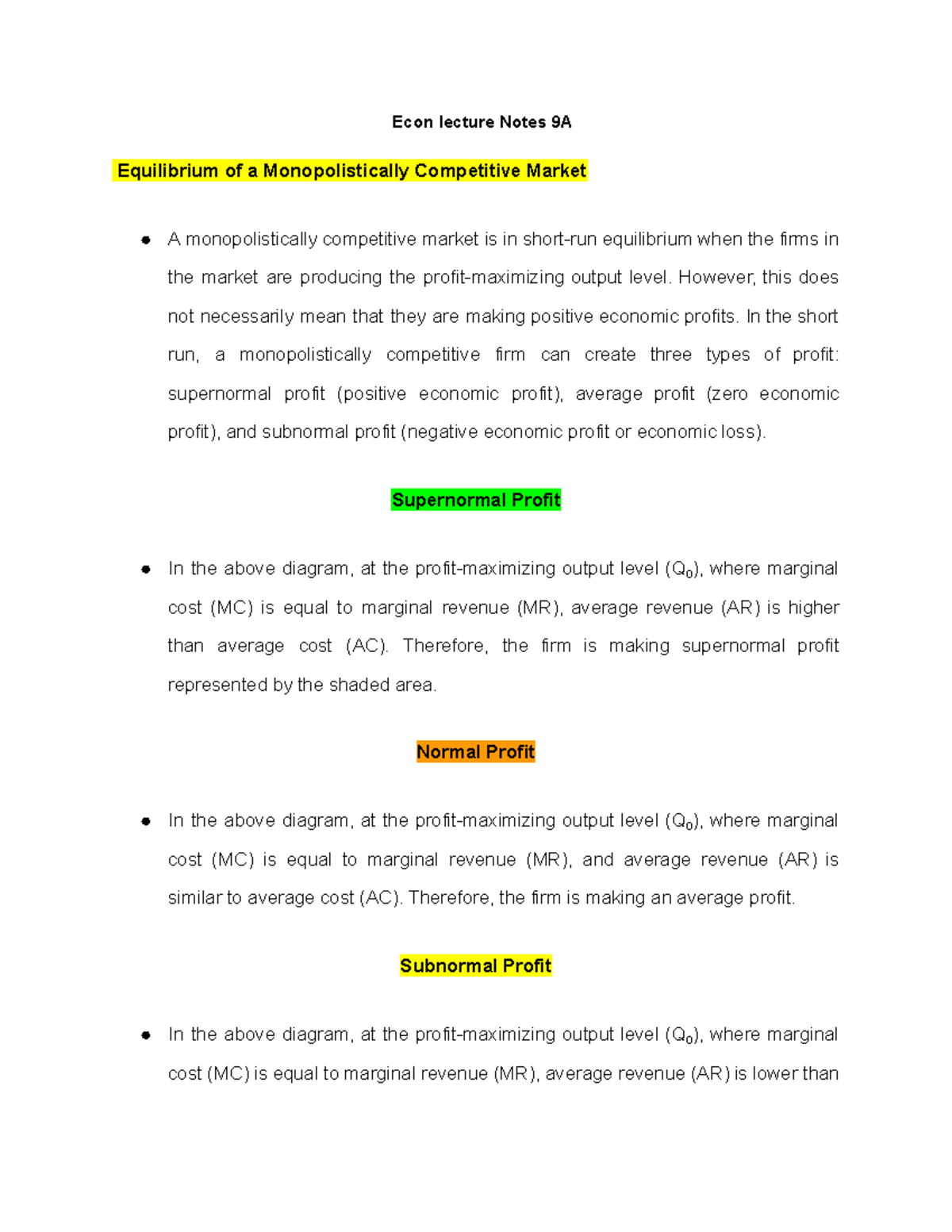 Econ 9A Lecture Notes: Monopolistically Competitive Markets - Studocu