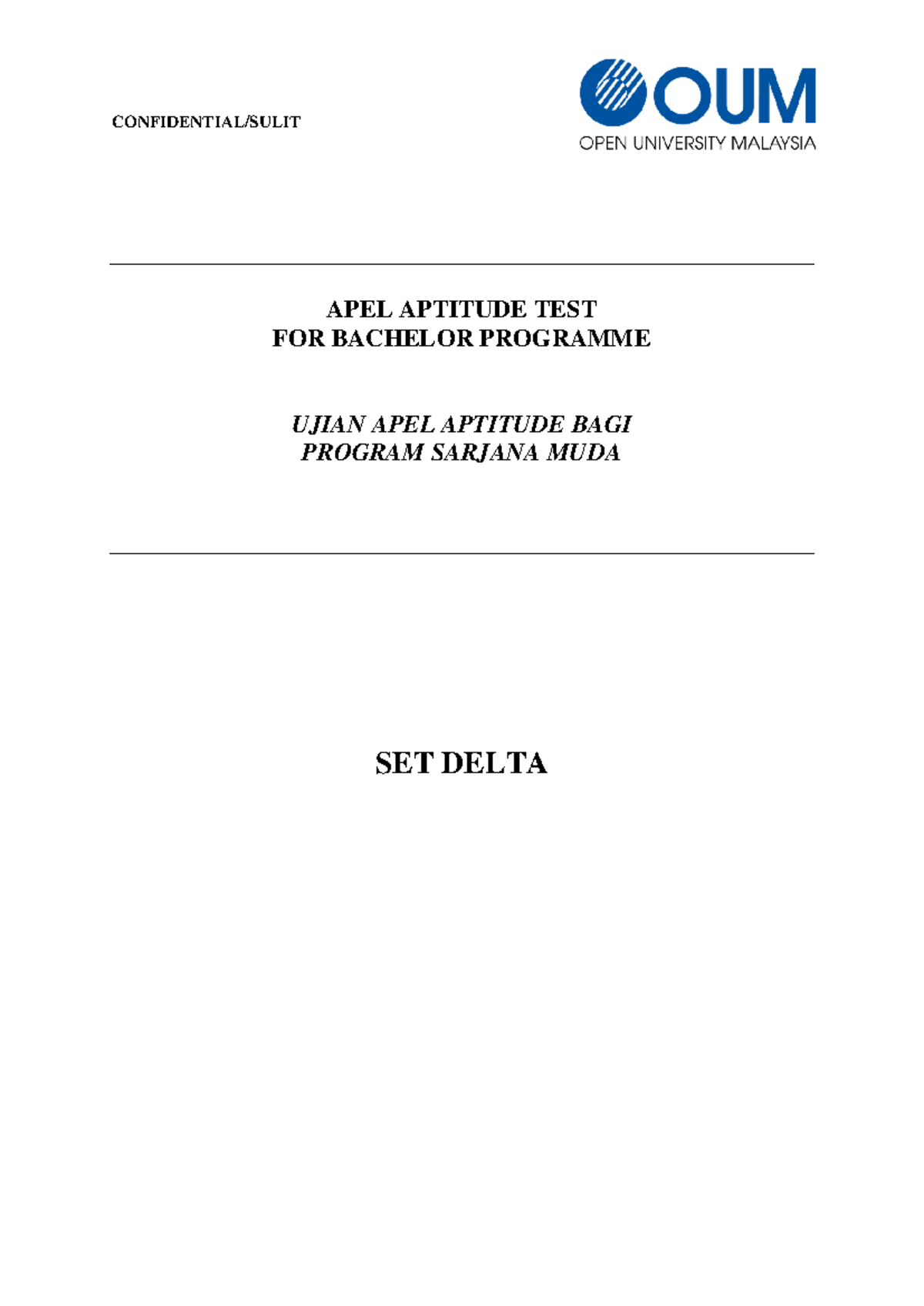 APEL Bachelor Programme Aptitude Test - Set Delta - Studocu