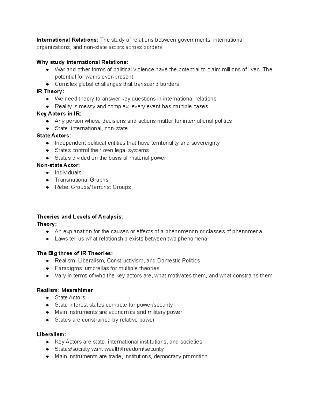 Pol 15a Lecture Notes: Theories & Key Actors in International Relations ...