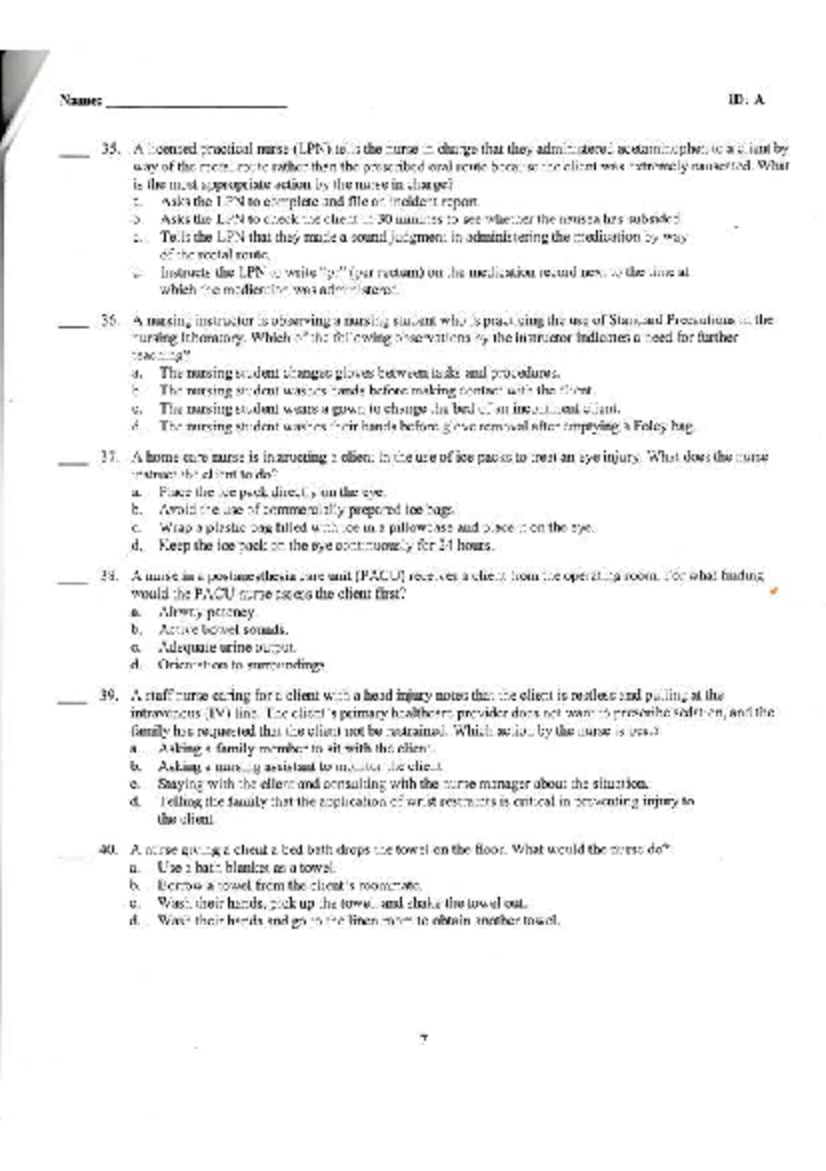 Nursing Practice Scenarios: LPN Actions & Standard Precautions - Studocu