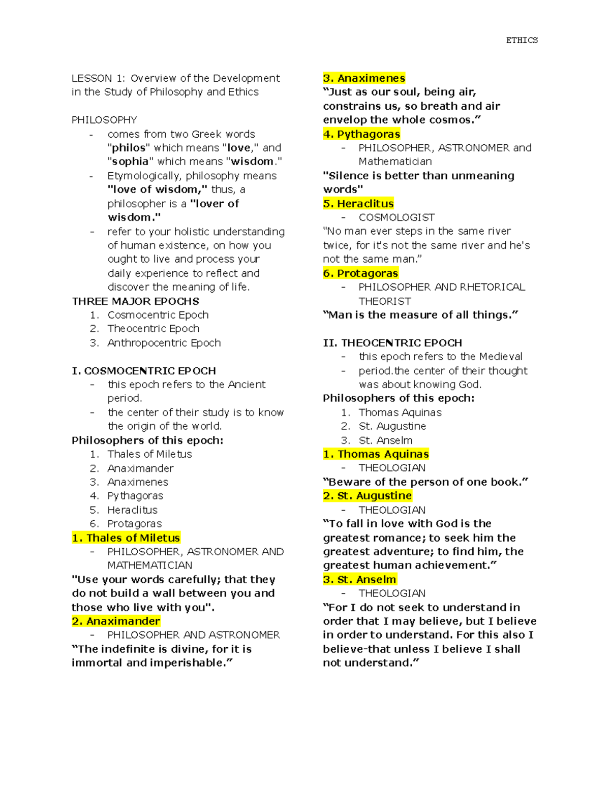 Ethics reviewer lesson 1 - LESSON 1: Overview of the Development in the ...