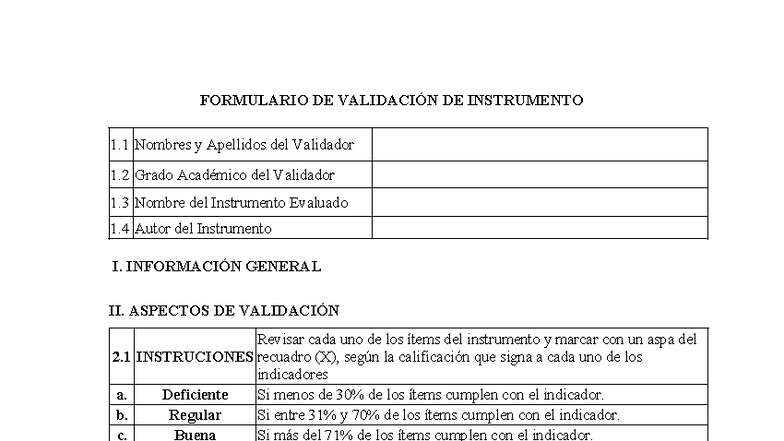 Formulario de Validación de Instrumento - Evaluación y Aspectos Clave ...
