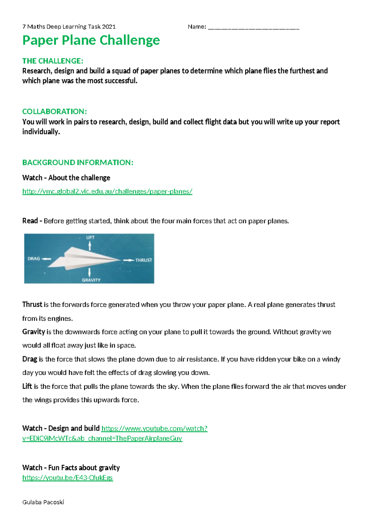 Paper Plane Challenge: Investigating Flight Distance and Factors - Studocu