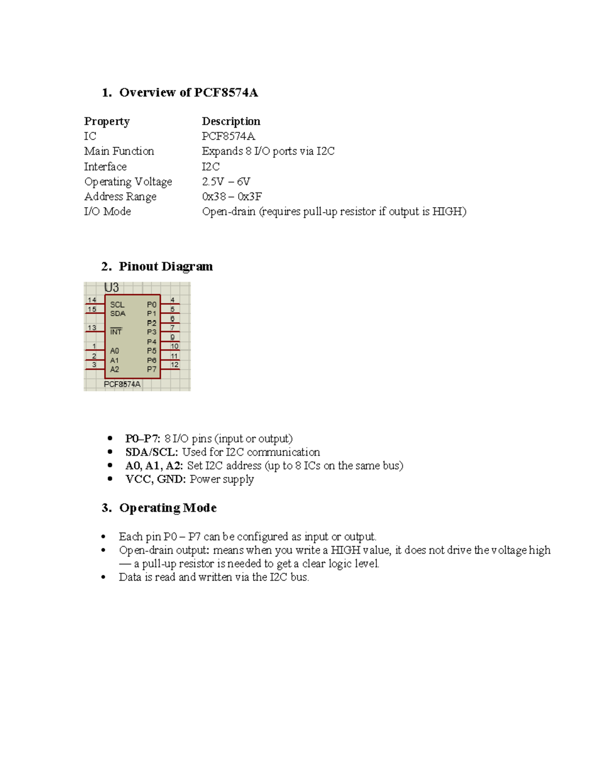 PCF8574A Overview: I2C Interface, Pinout, and Operating Modes - Studocu