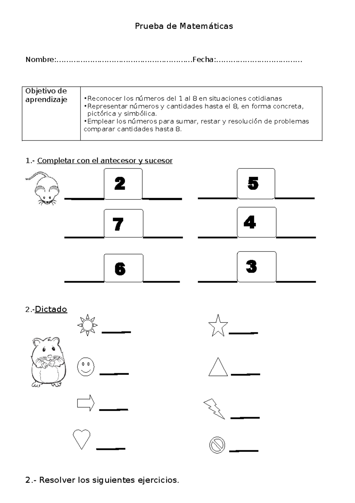 Prueba Matematicas - PRE- Kinder - Prueba de Matemáticas - Studocu