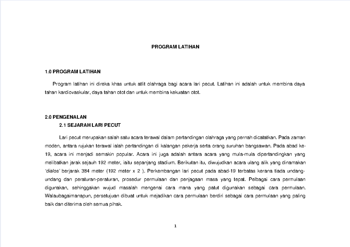 PROGRAM LATIHAN LARI PECUT 1.0: Rancangan dan Jadual Latihan - Studocu