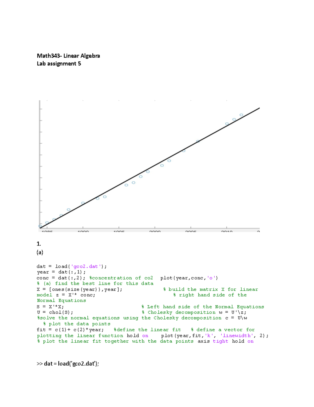 MAT343 - Linear Algebra Lab 5: Regression Analysis and Fitting ...