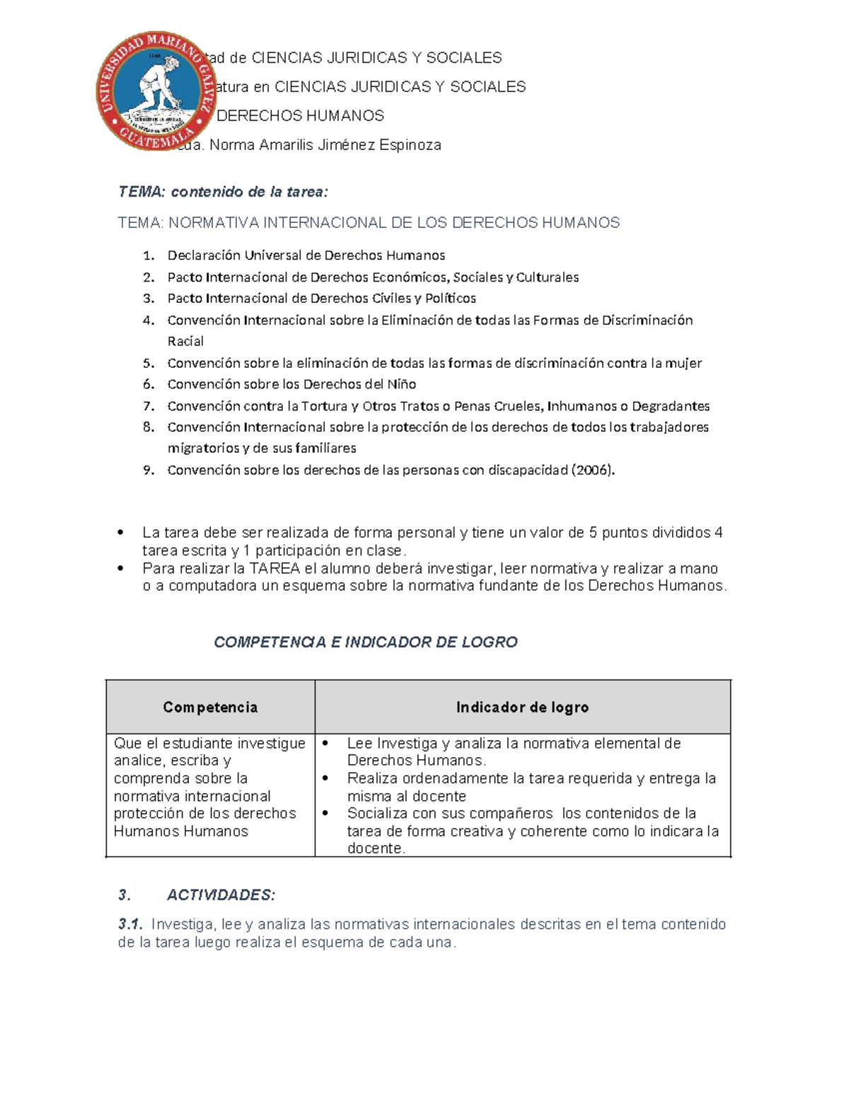 Hoja de Trabajo 2 DH-25: Normativa Internacional de Derechos Humanos ...