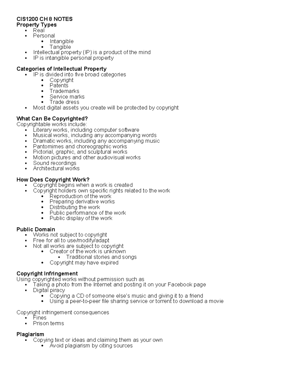 CIS1200 CH 8 Notes - UNIT 8 - CIS1200 CH 8 NOTES Property Types Real ...