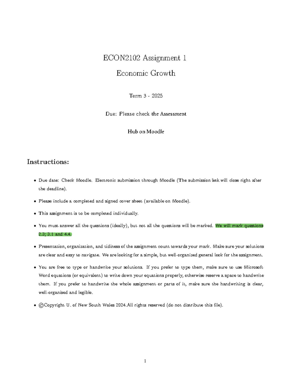 ECON2102 Assignment 1: Economic Growth Analysis Term 3 2025 - Studocu