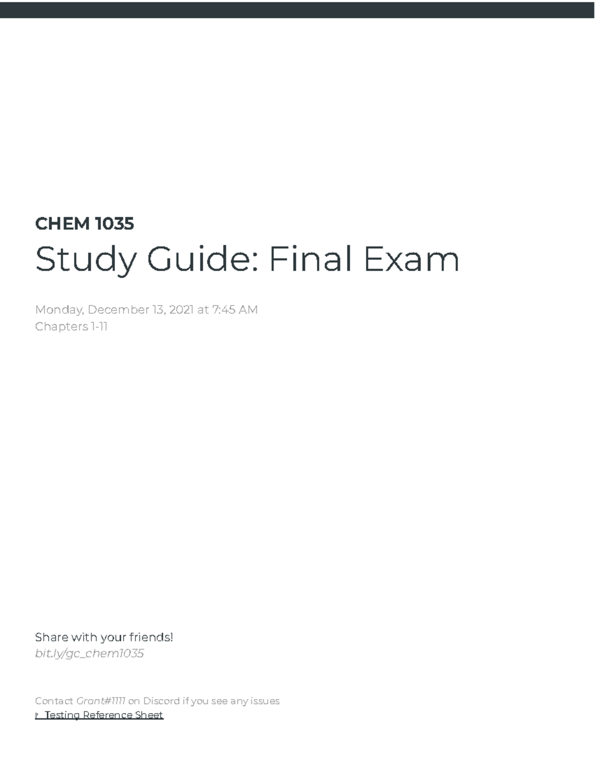 GC's CHEM 1035 Study Guide - CHEM 1035 Study Guide: Final Exam Monday ...