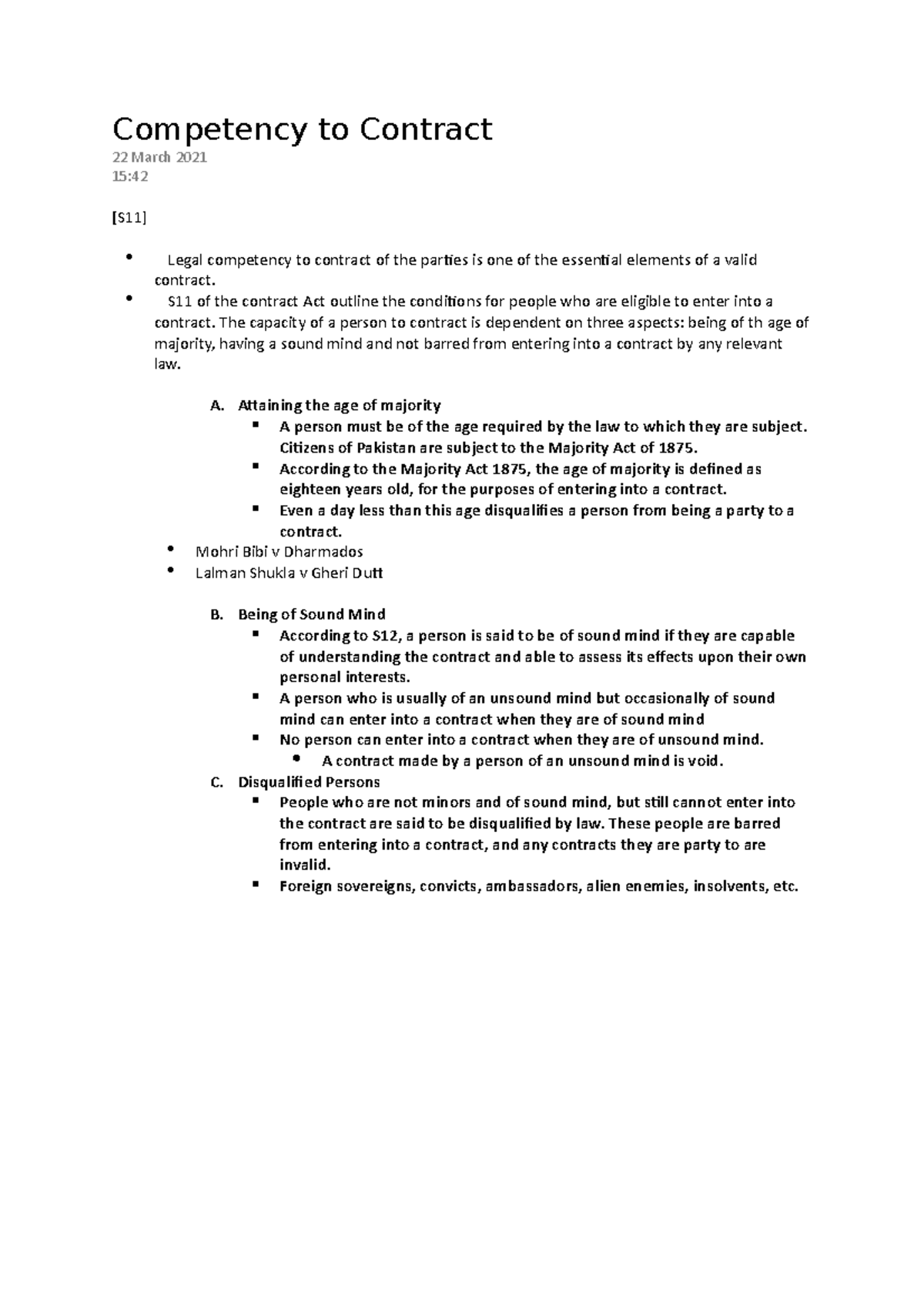 Legal Competency to Contract: Understanding S11 Requirements - Studocu