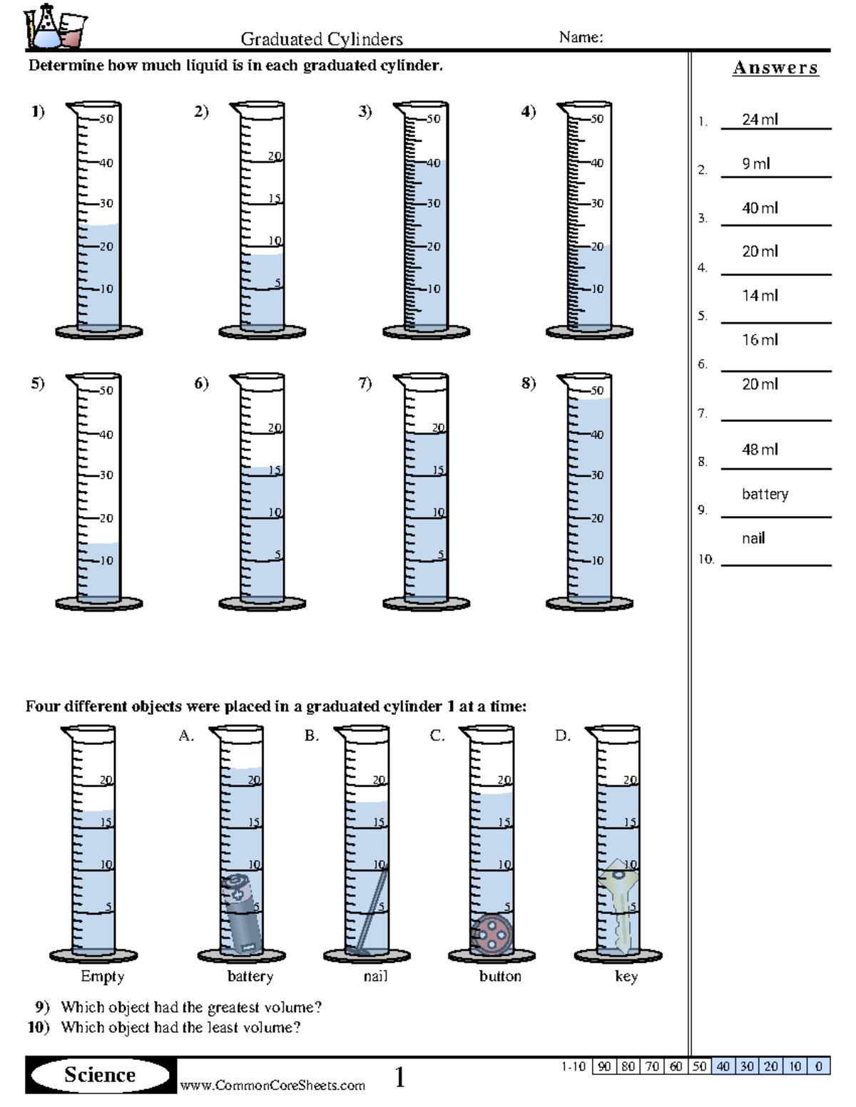 Graduated Cylinders: Liquid Volume Measurements (Science 1) - Studocu