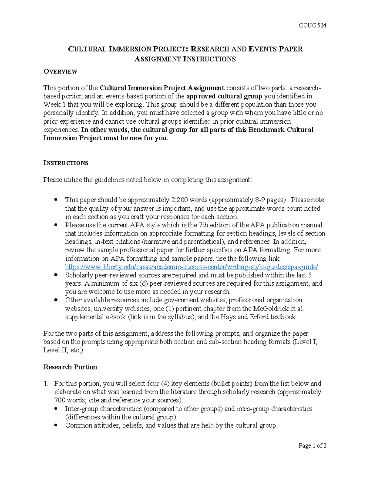 COUC 504 Cultural Immersion Project: Research & Events Paper Guide ...