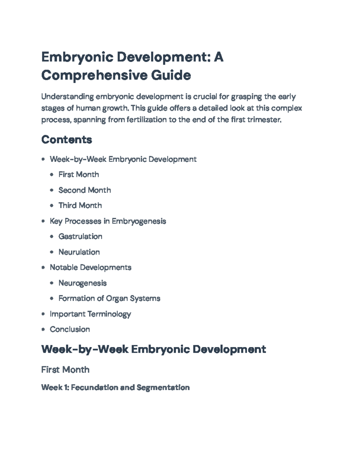 Embryonic Development Guide: Week-by-Week Overview (BIO101) - Studocu