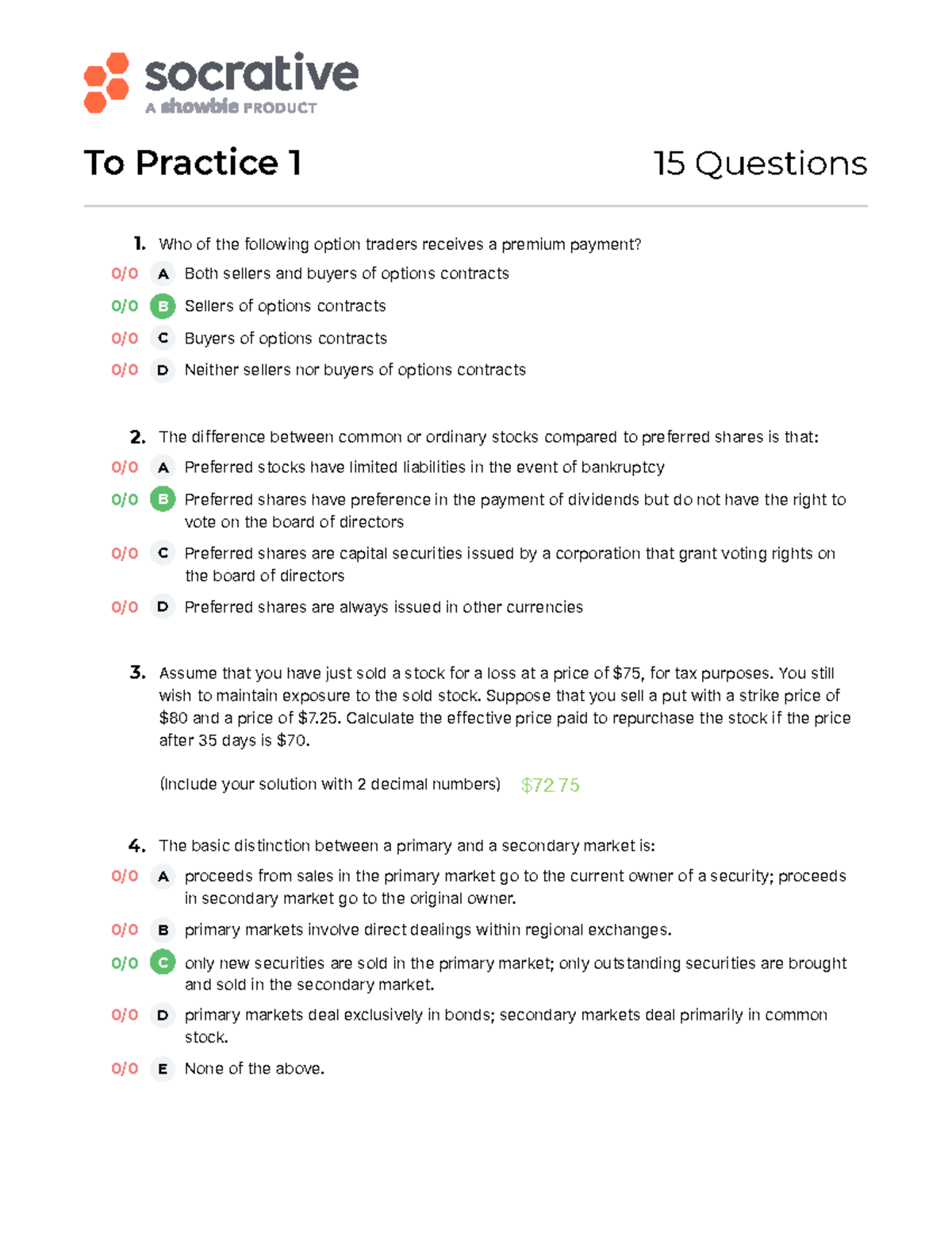 Quiz FIN 101: Practice 1 Answers on Option Trading Concepts - Studocu