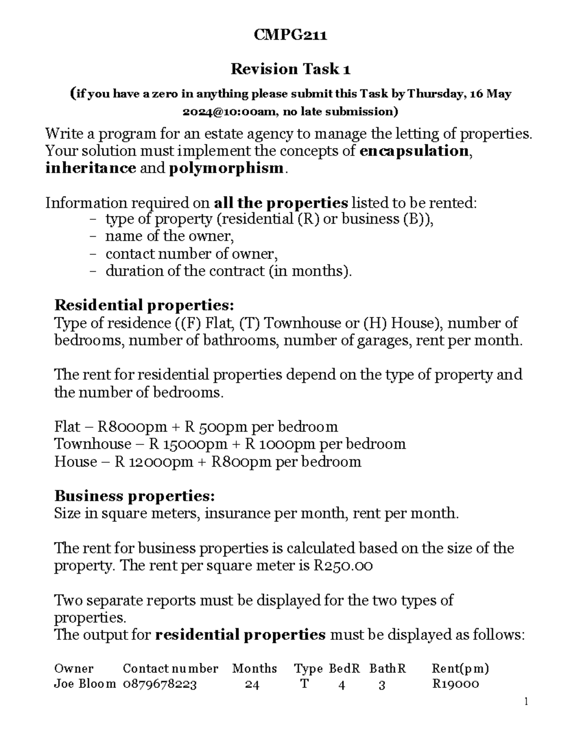 Revision Task - CMPG Revision Task 1 (if you have a zero in anything ...