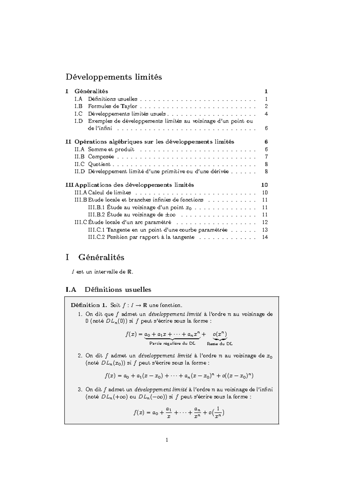 Développements Limités: Concepts, Formules et Applications (Math 101 ...