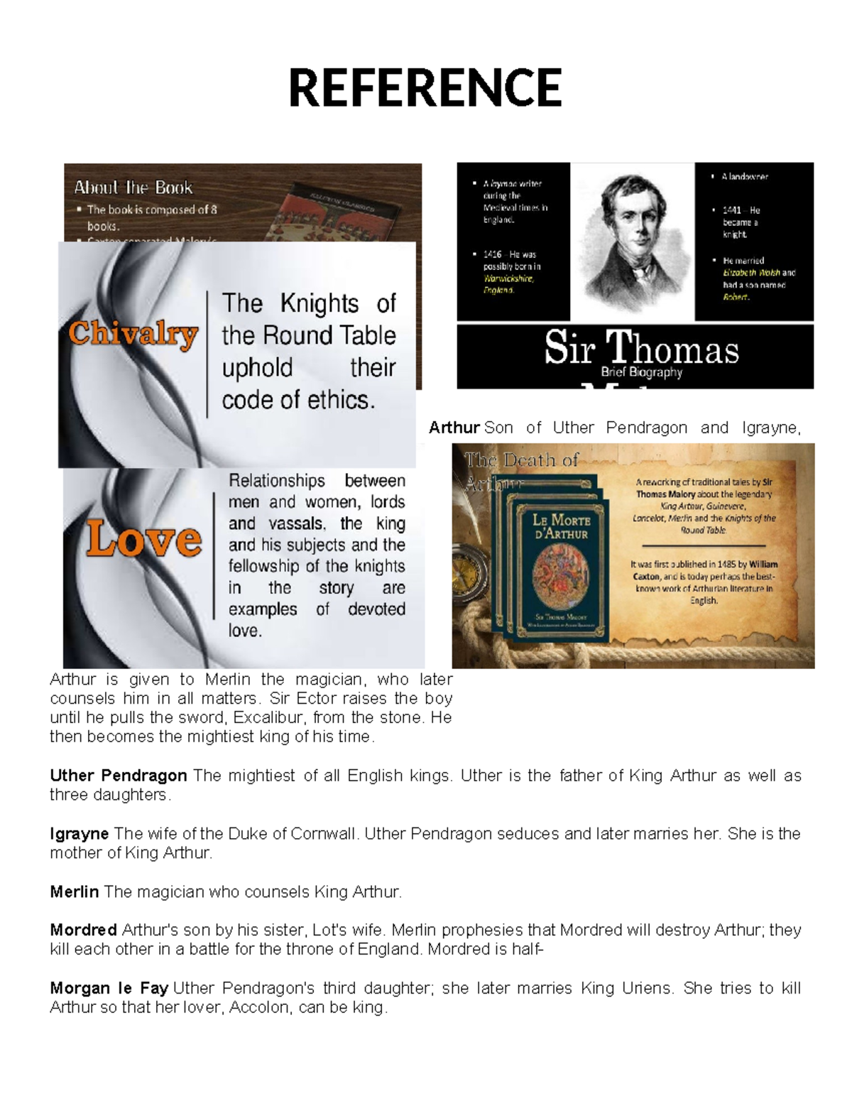 ENG-101: Arthurian Legends - Key Characters and Themes Reference - Studocu