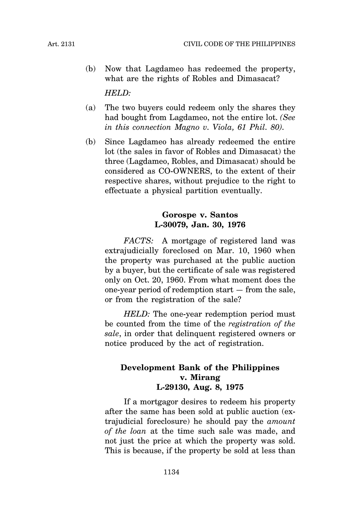 Law Notes on Art. 2131 of the Civil Code of the Philippines - Studocu