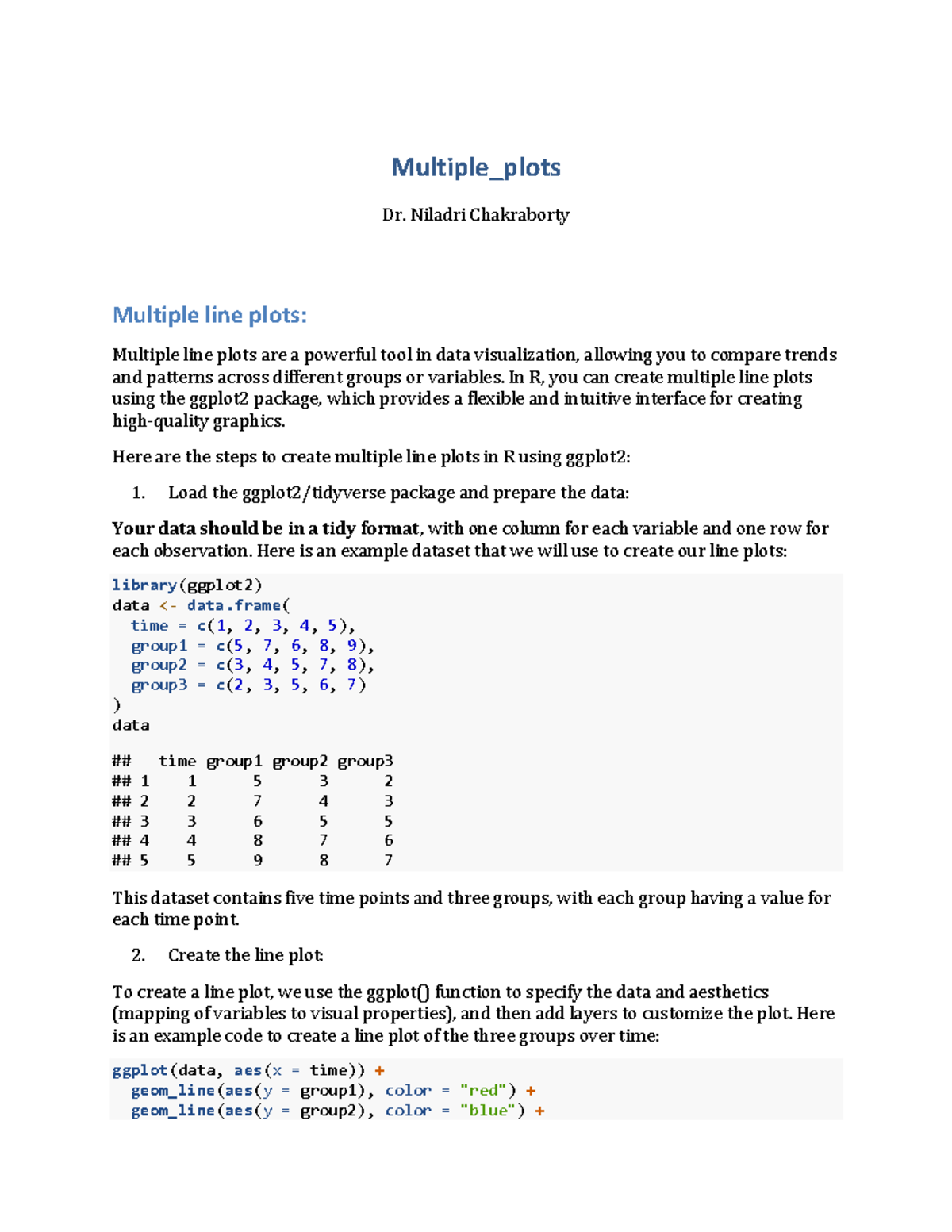 Multiple line plots and histograms in R using ggplot2 - Studocu