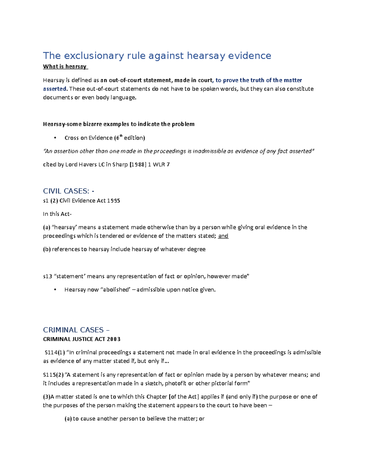 5. Understanding the Hearsay Rule in Evidence Law - Studocu
