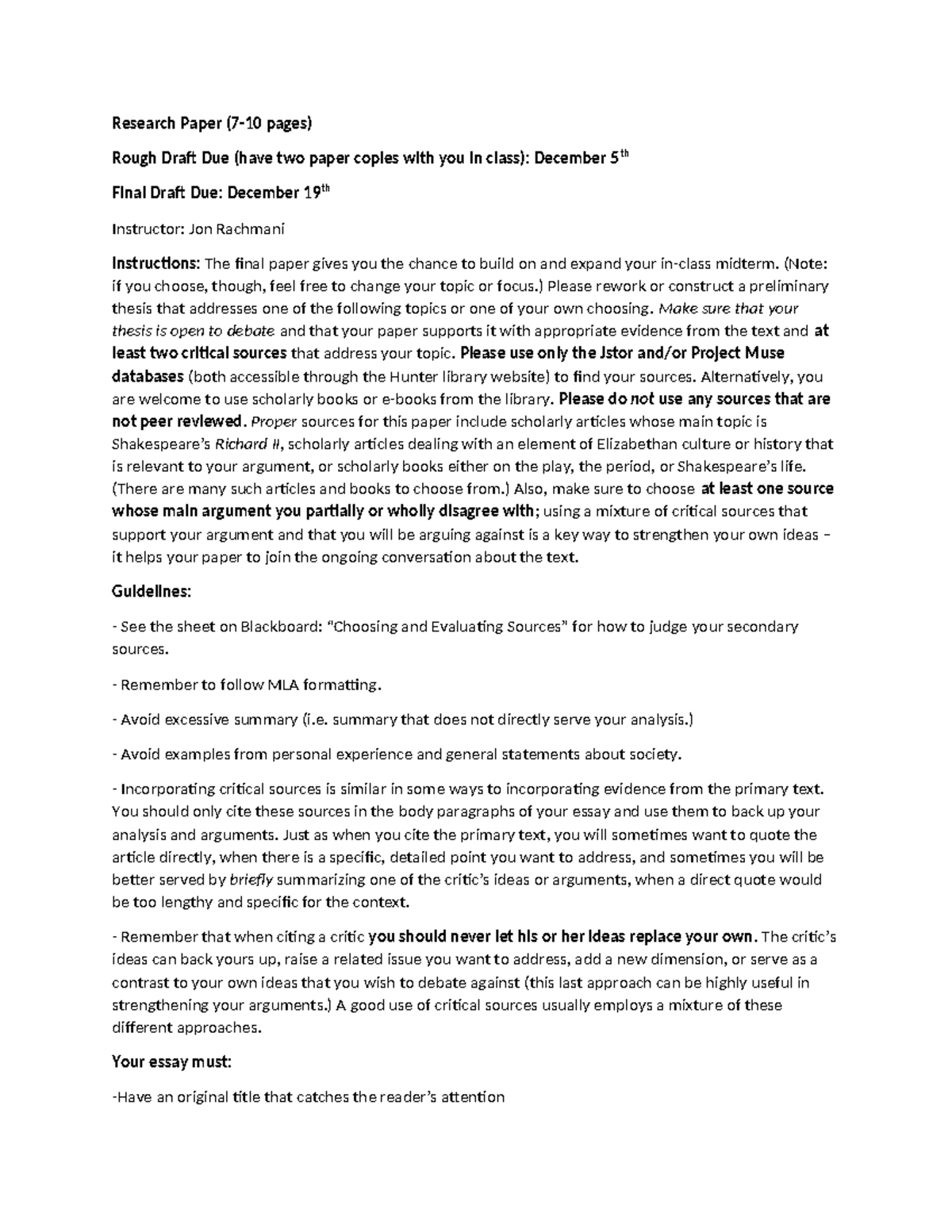 220 Fall Research Paper: Rough Draft & Final Draft Guidelines - Studocu