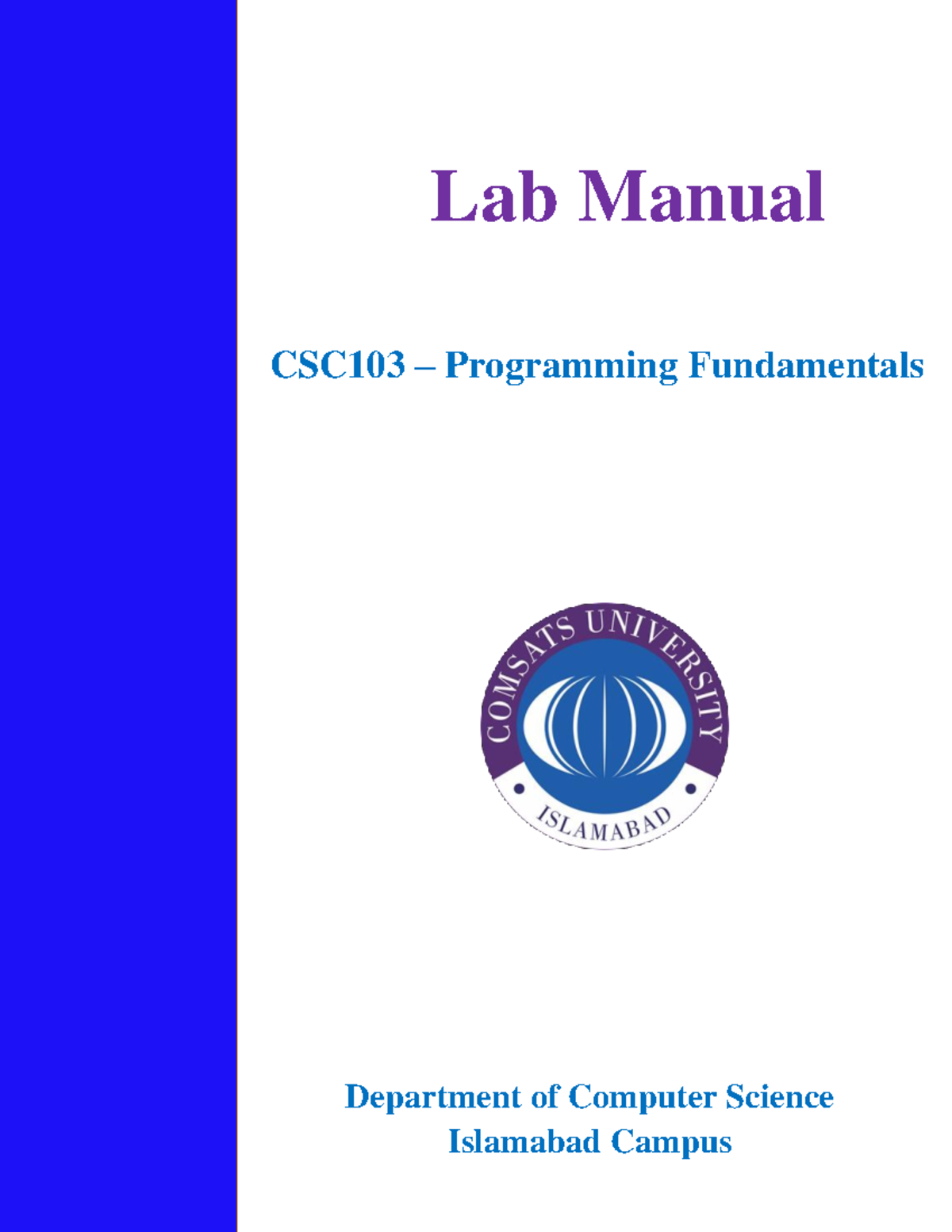 CSC103 PF Lab Manual SP22: Java Installation and Fundamentals - Studocu