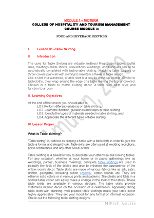 Lesson 5 Table Appointments - MODULE 1 – MIDTERM COLLEGE OF HOSPITALITY ...