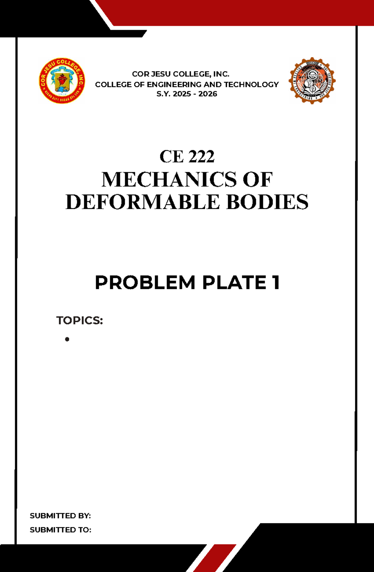 CE 222 - Mechanics of Deformable Bodies Problem Set 1 - Studocu