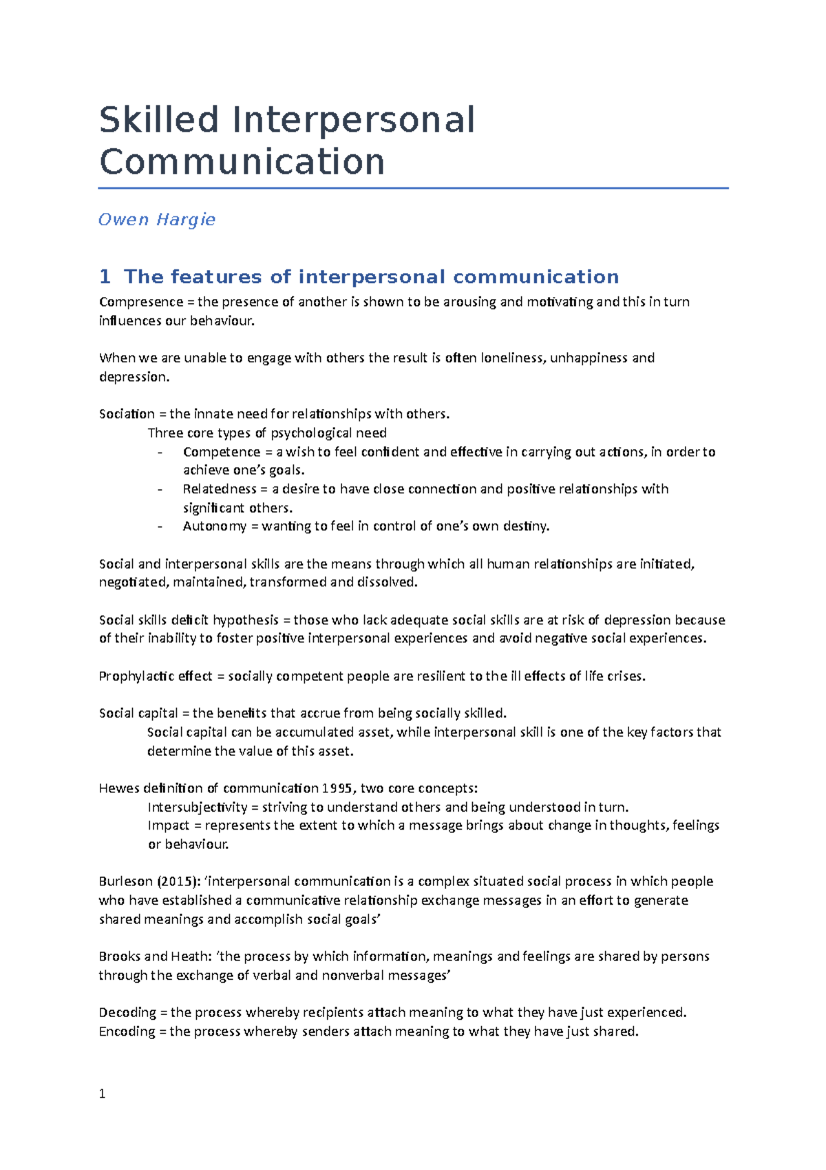 Skilled Interpersonal Communication Overview: Insights from Hargie's ...