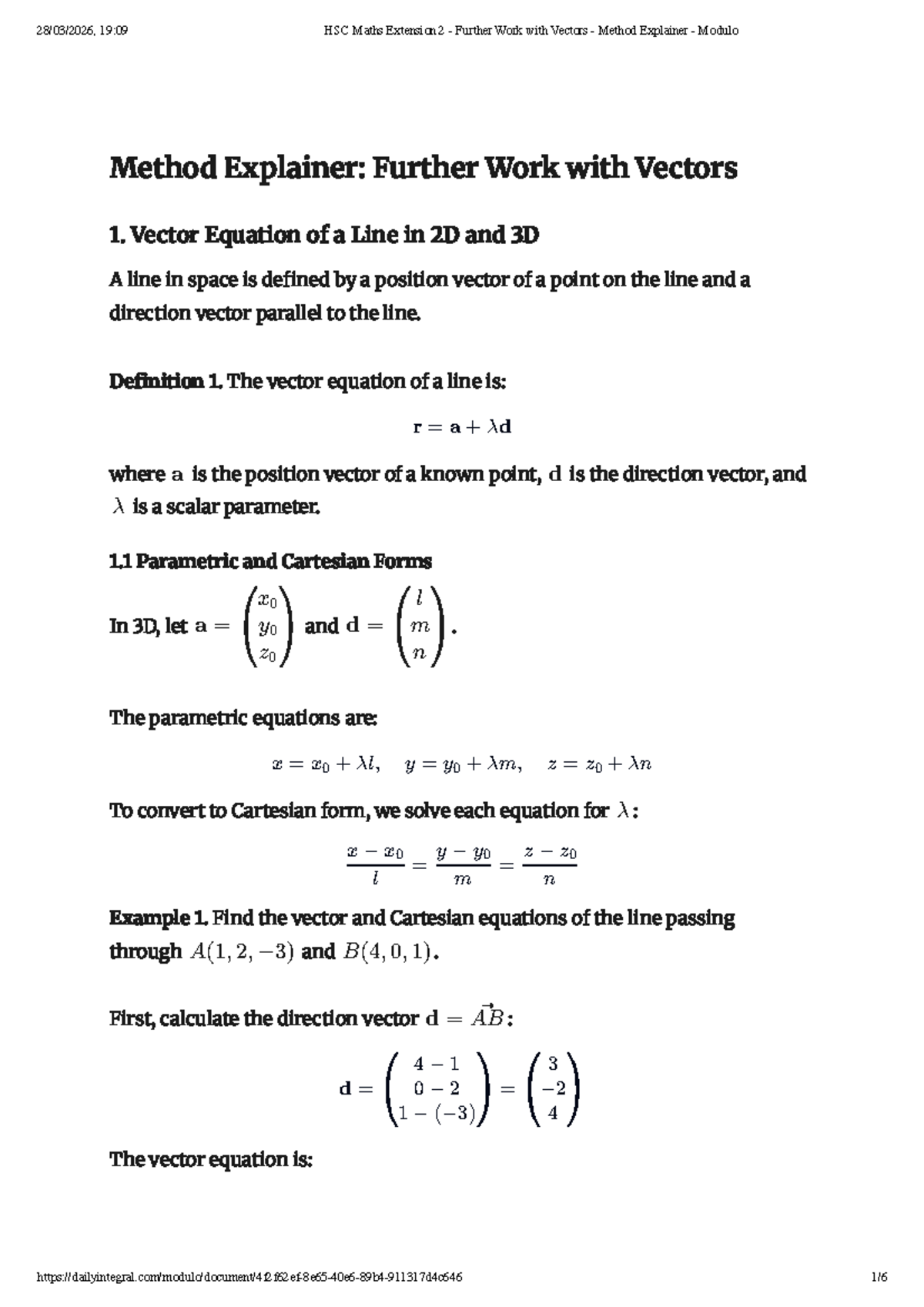 HSC Maths Extension 2: Further Work with Vectors Method Explainer - Studocu