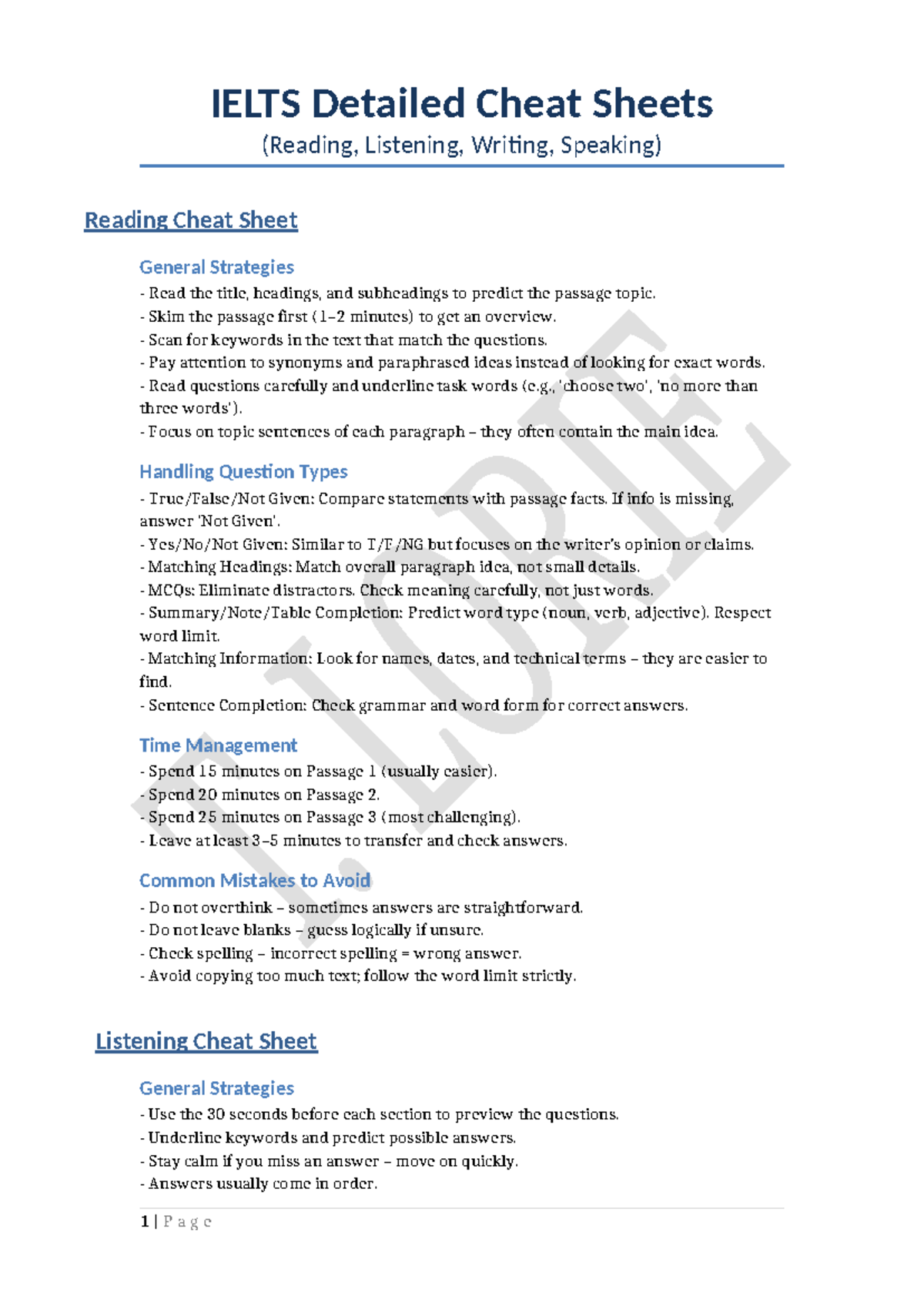 IELTS Cheat Sheets: Strategies for Reading, Listening, Writing ...