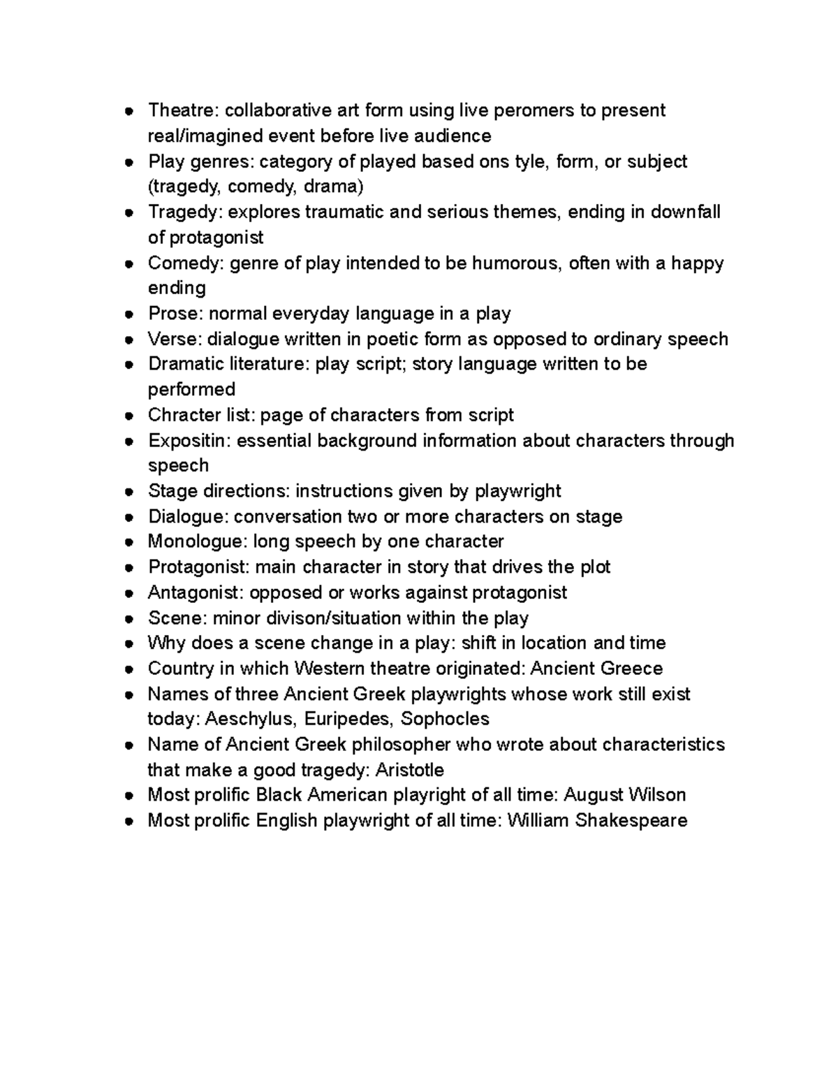 Theatre 101: Midterm Study Guide on Key Concepts & Play Genres - Studocu