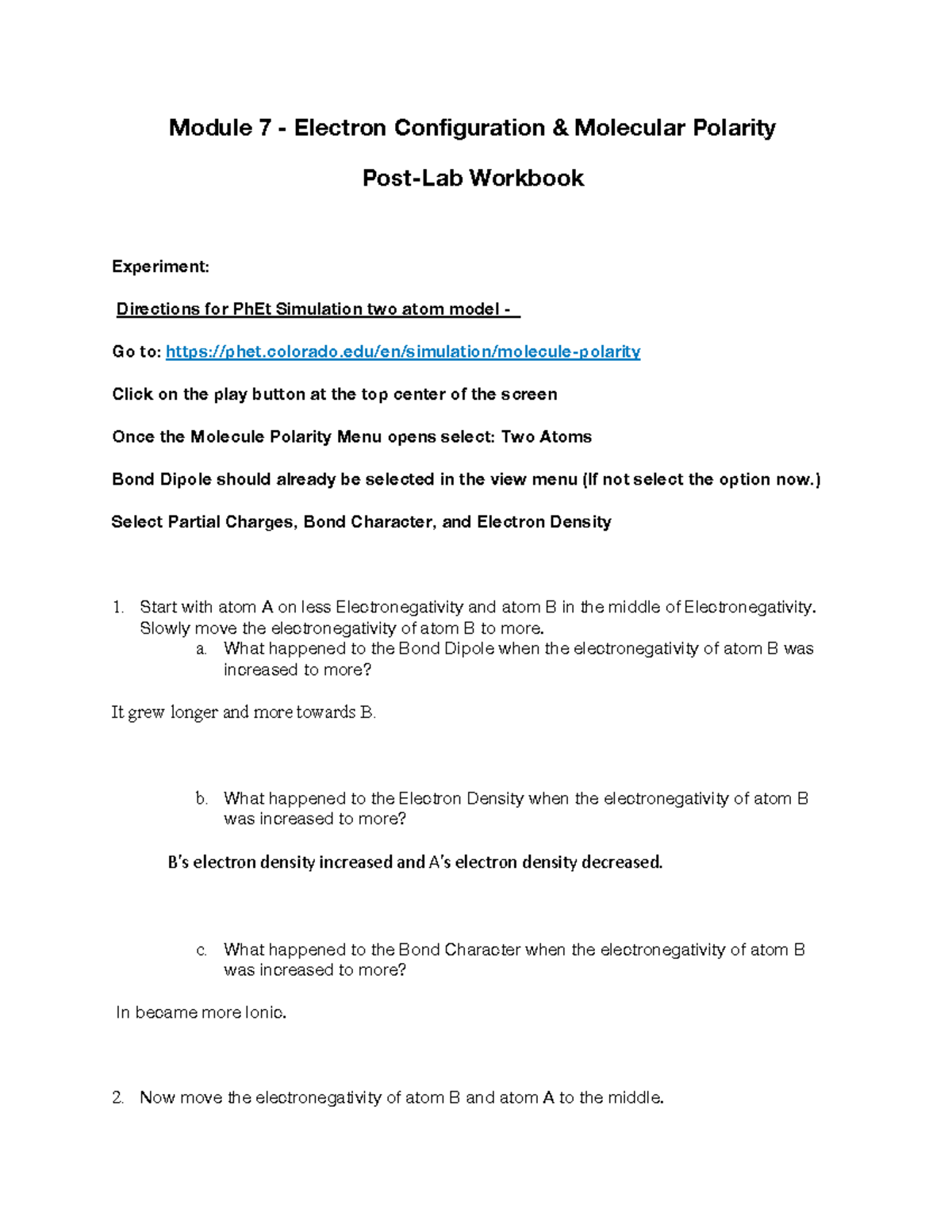 Module 7: Electron Configuration & Molecular Polarity Practice Guide ...