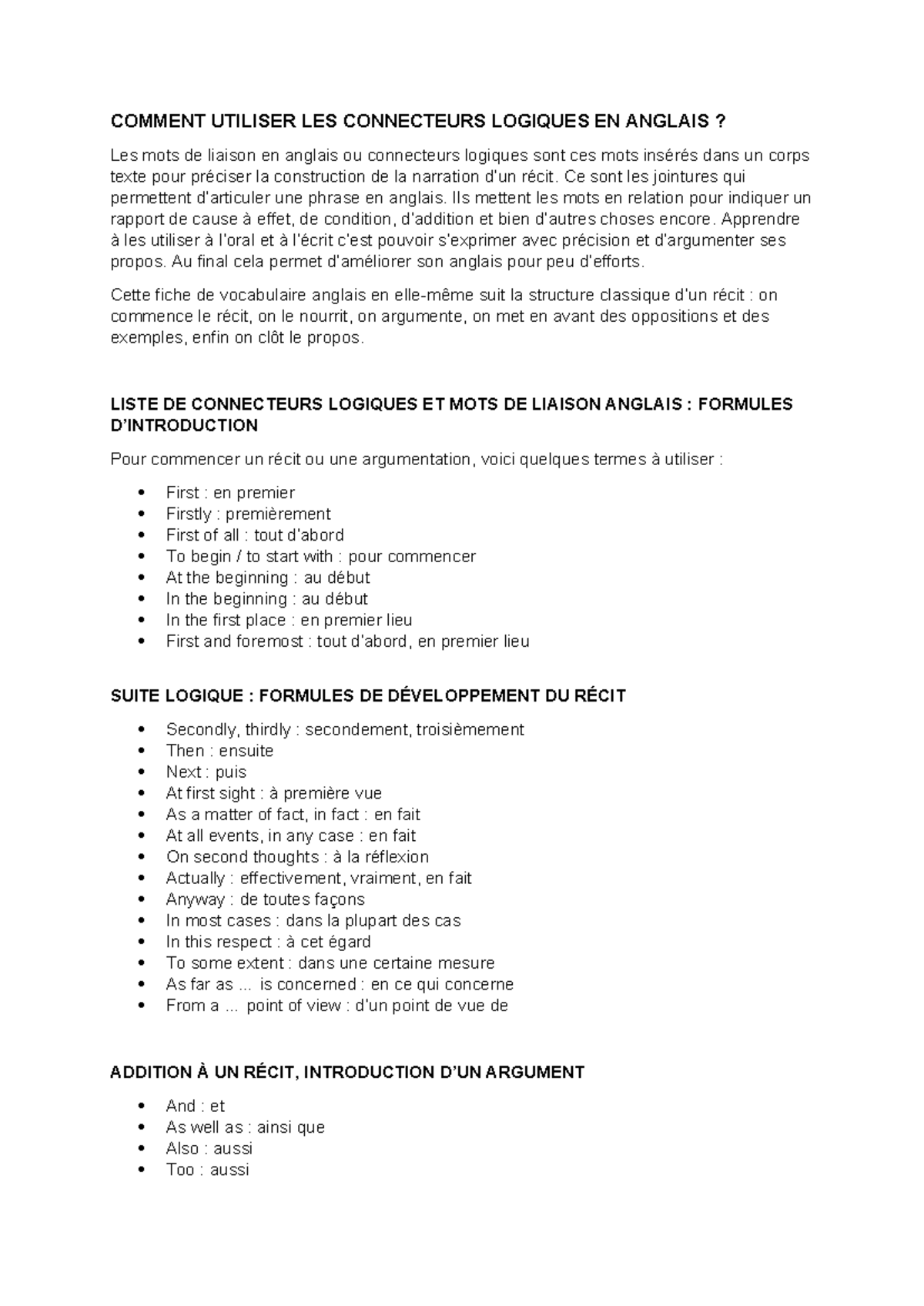 Anglais - connecteurs logiques - Ce sont les jointures qui permettent d ...
